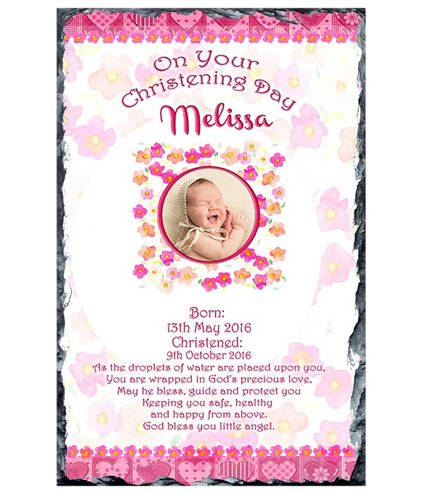 Baby & Rattle Design Personalised Christening Slate - 19cm x 29cm ...