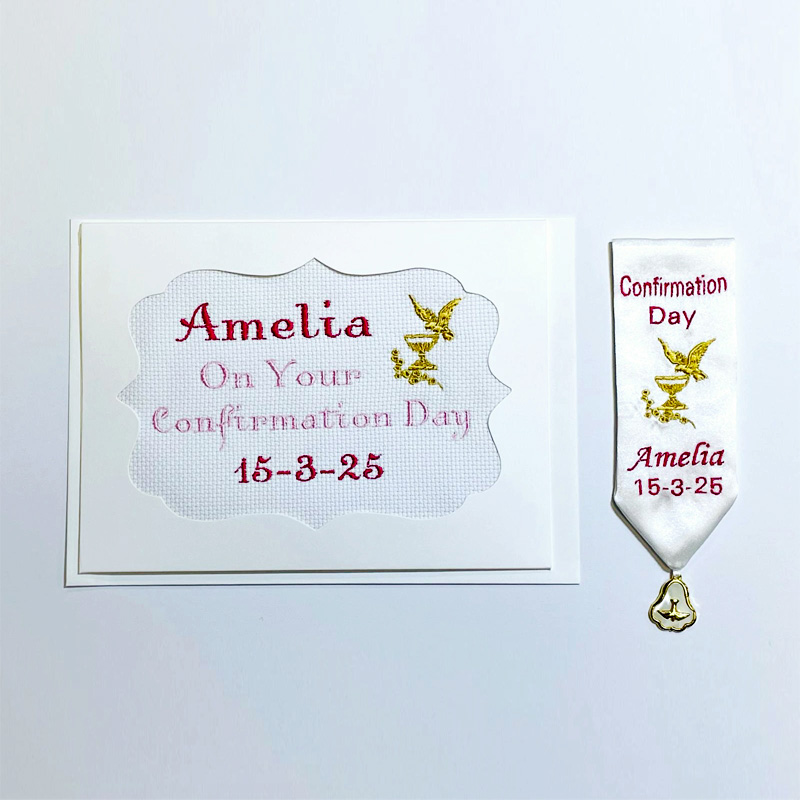 Personalised Confirmation Satin Badge & Card - Beautifully Embroidered ...